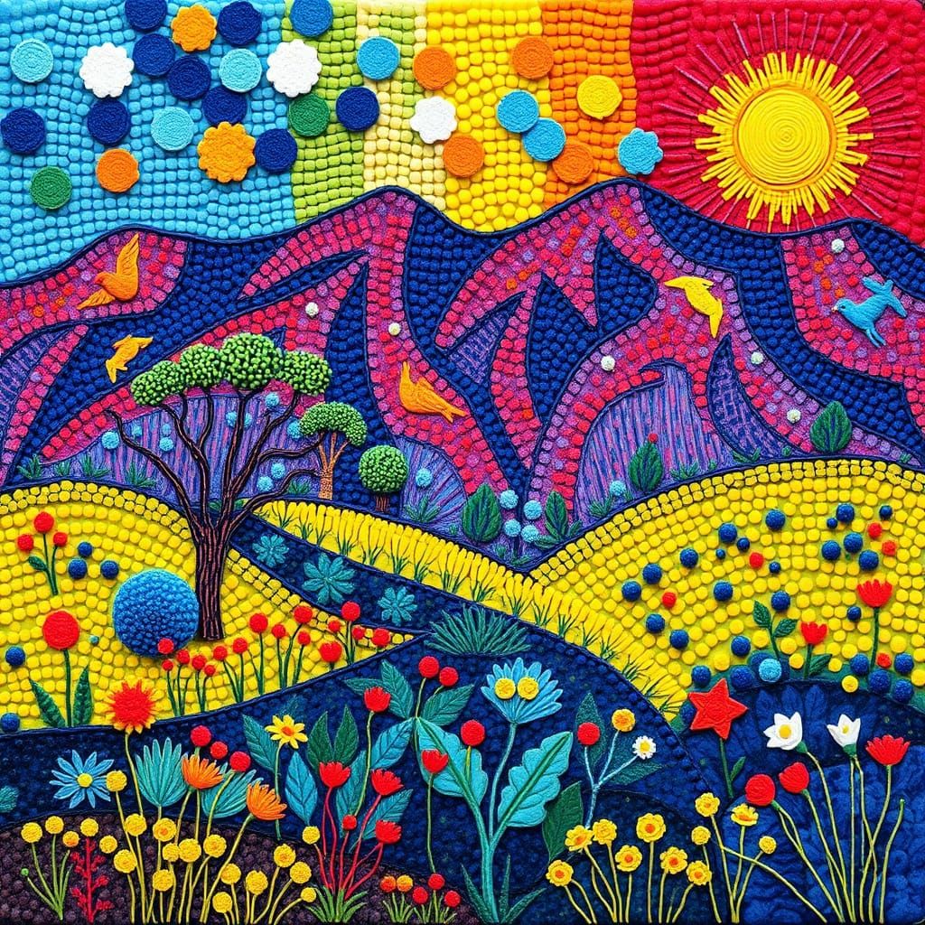 Australian natives style pointillist landscape