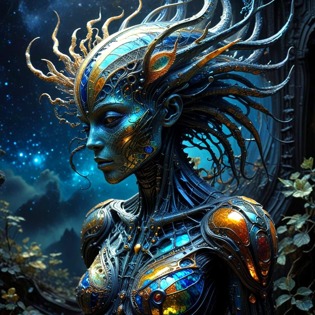 Vibrant Stained Glass Alien Mosaic - AI Art