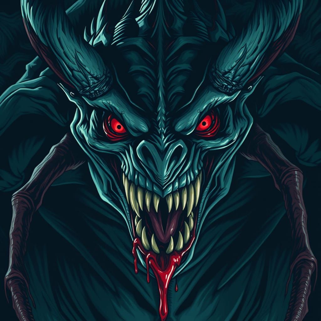 Grim Horror Beast in Close-Up - AI Art