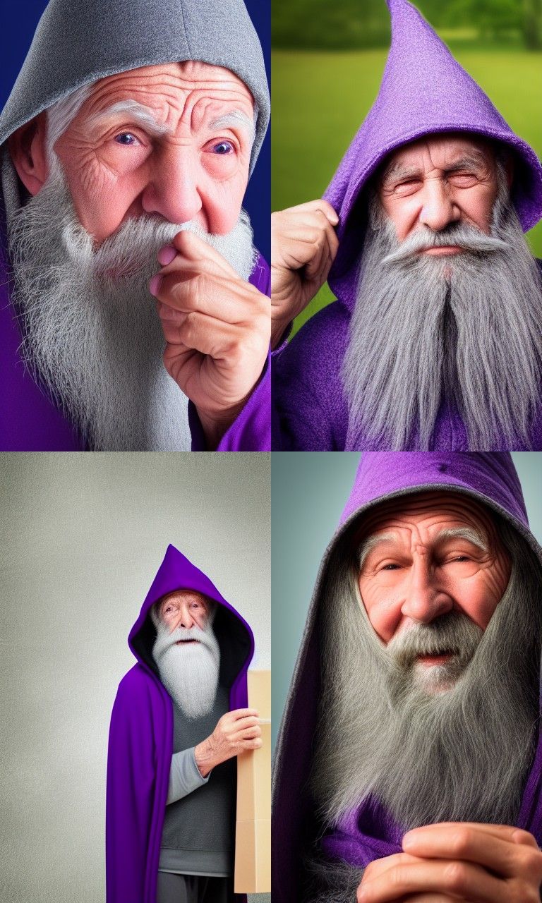 Old Wizard with a gray beard and wrinkles conjuring a spell wearing a ...