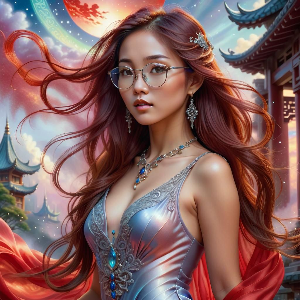 Young Asian Women in a red silk dress - AI Generated Artwork - NightCafe Creator
