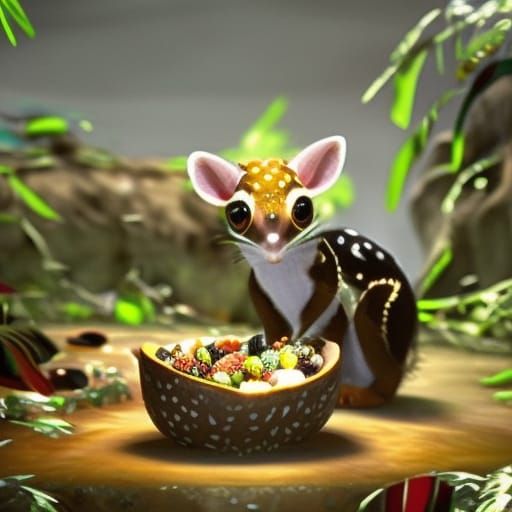 portrait of an adorable Quoll eating fruit cereal from a bowl CGSociety ...