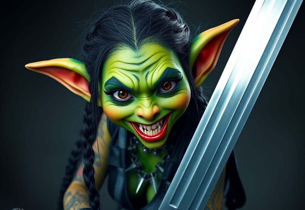 Gothic Goblin Warrior in Black Leather Armor - AI Art