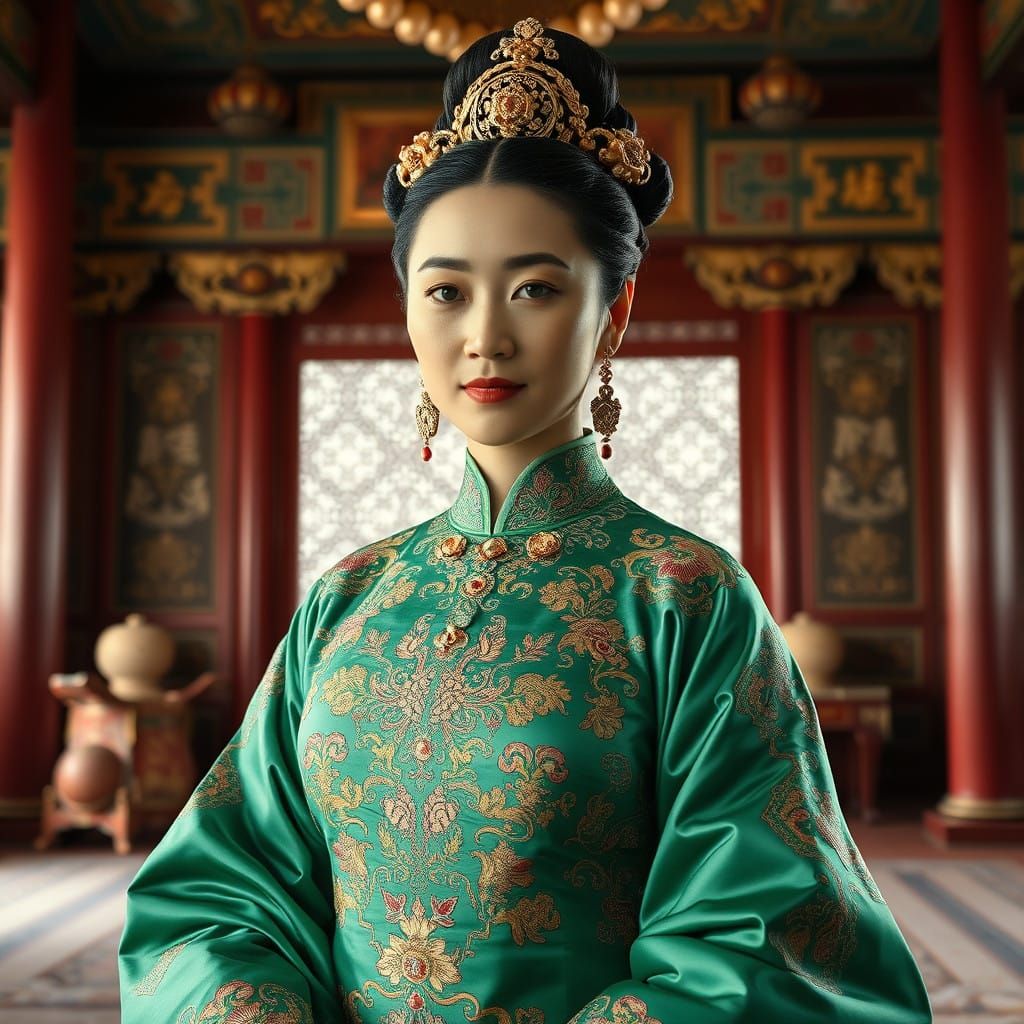 Imperial Consort - Majestic Qing Dynasty Lady in Emerald Sat...