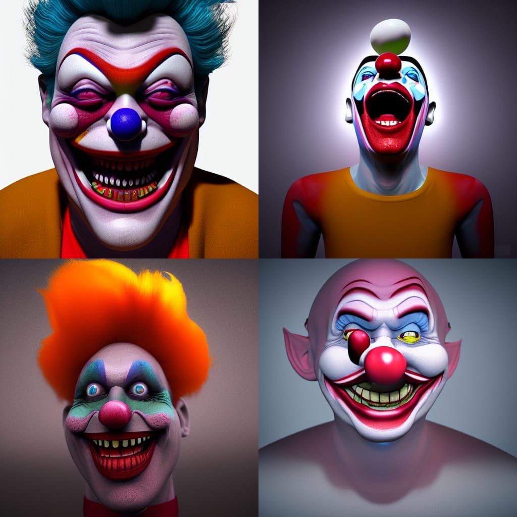 Male, grinning clown, nightmare, rakowski, digital art, volumetric ...