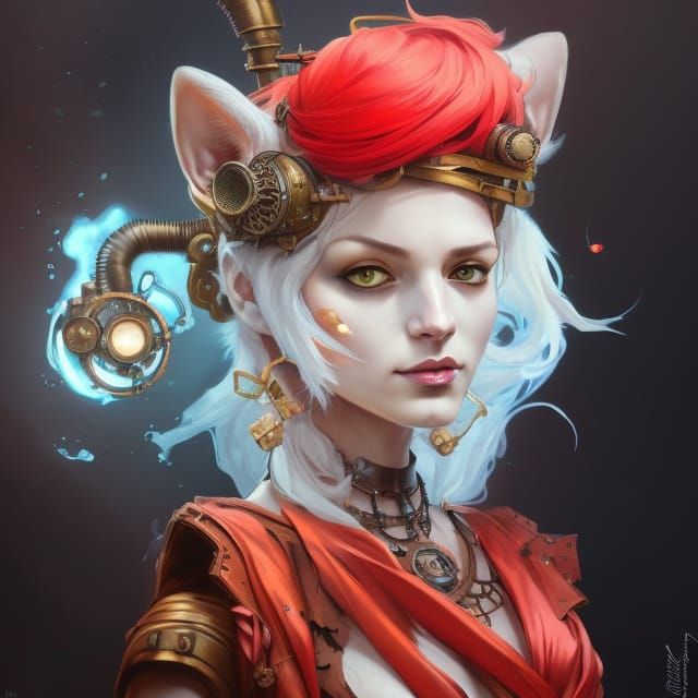 Steampunk Cat, War Goddess, head and shoulders portrait, 8k resolution concept art portrait by ...