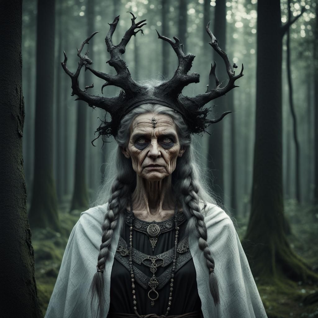 An ancient ancient witch with very evil features from the Slavic black ...