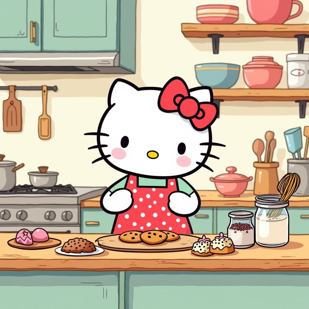 Hello Kitty making cookies - Whimsical Hello Kitty Bakes Coo...