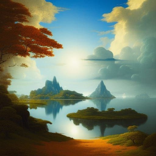 acrylic painting of floating beautiful islands painting by Benoit B ...