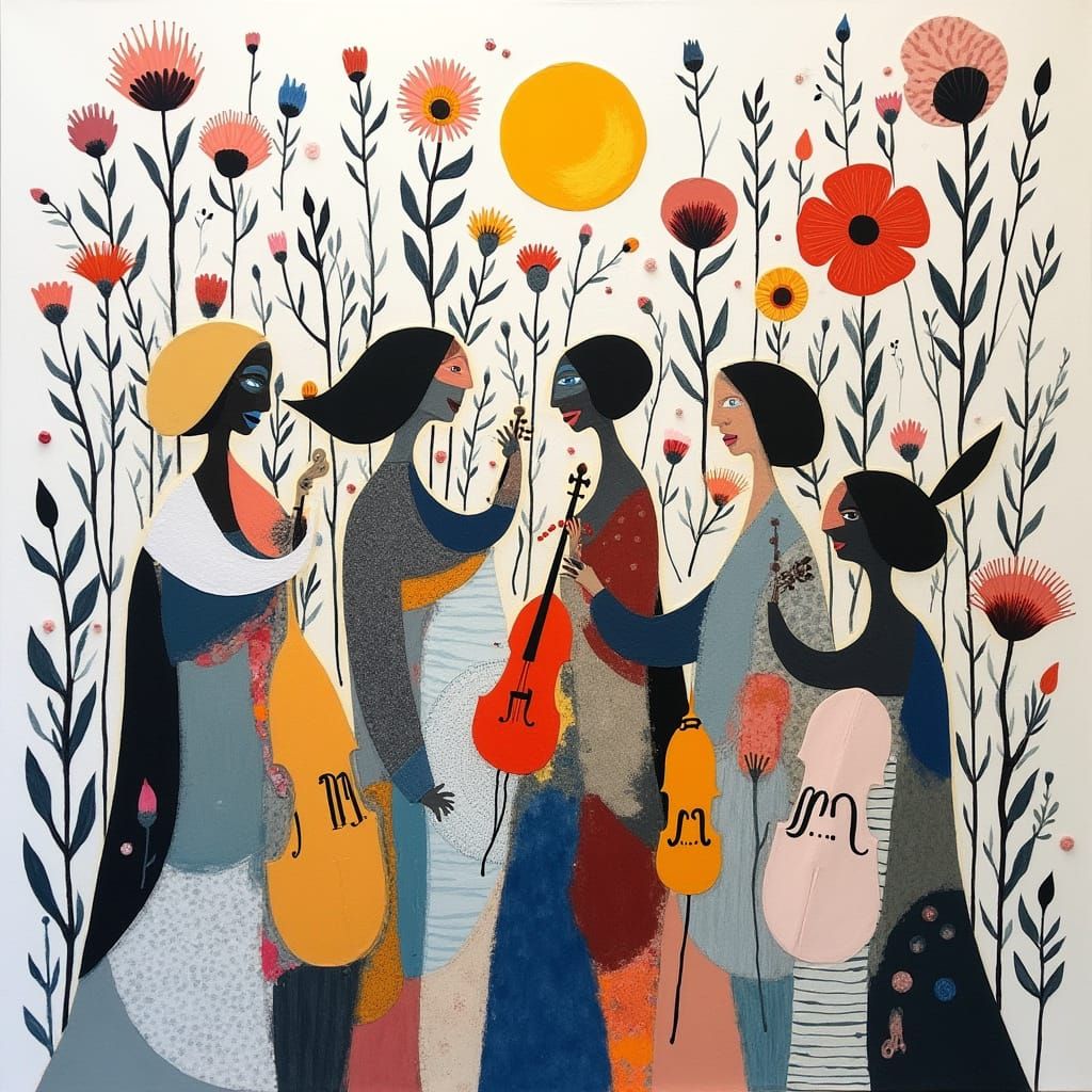 Surrealist Collage of Vibrant Musicians in Whimsic... - AI Art