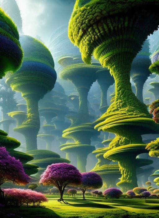 Hyperdetailed, massive alien construction building, in an alien ...