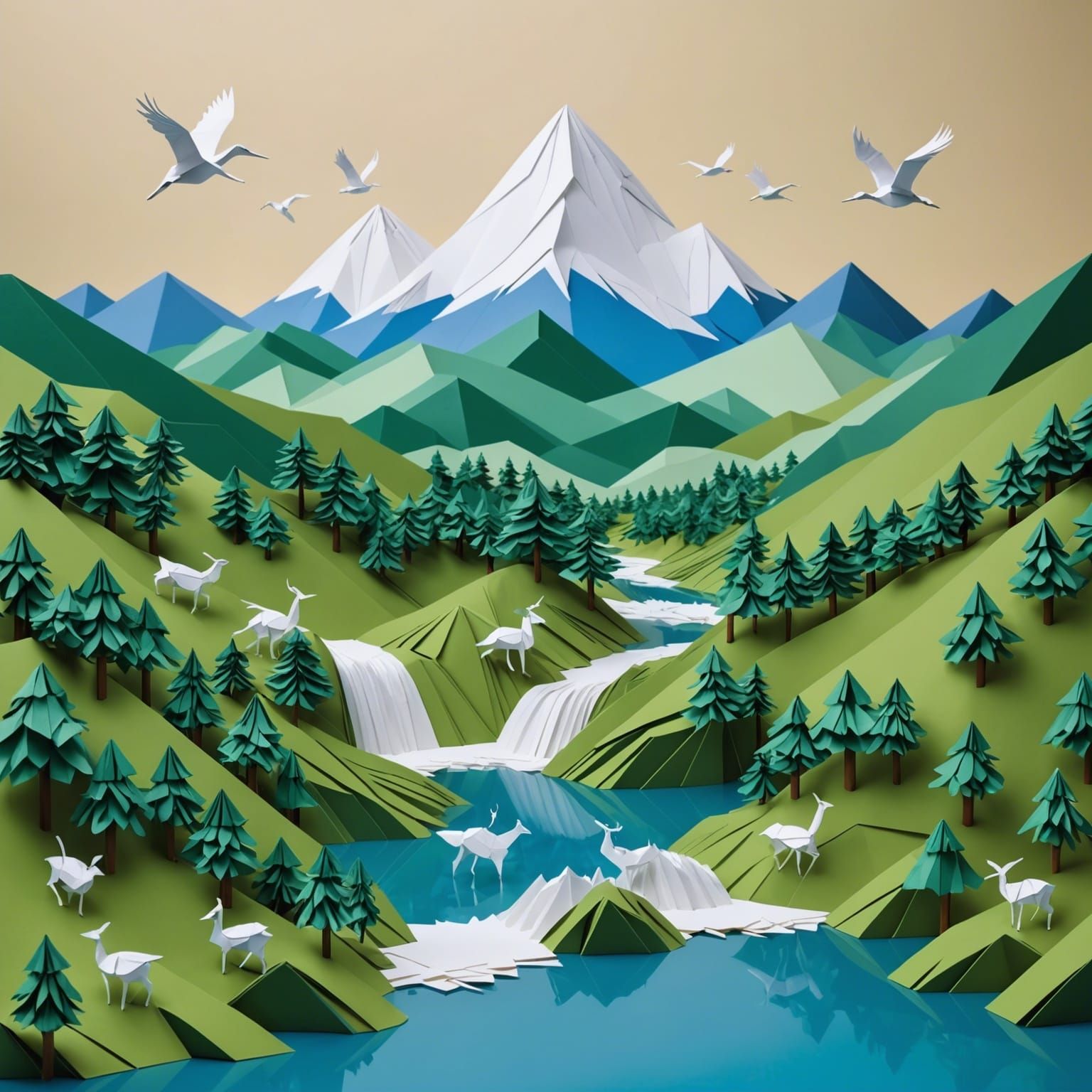 art by Akira Yoshizawa and Tomoko Fuse. A serene origami mountain range ...