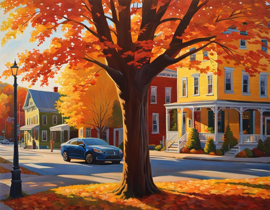 Sunny autumn day in Vermont town - AI Generated Artwork - NightCafe Creator