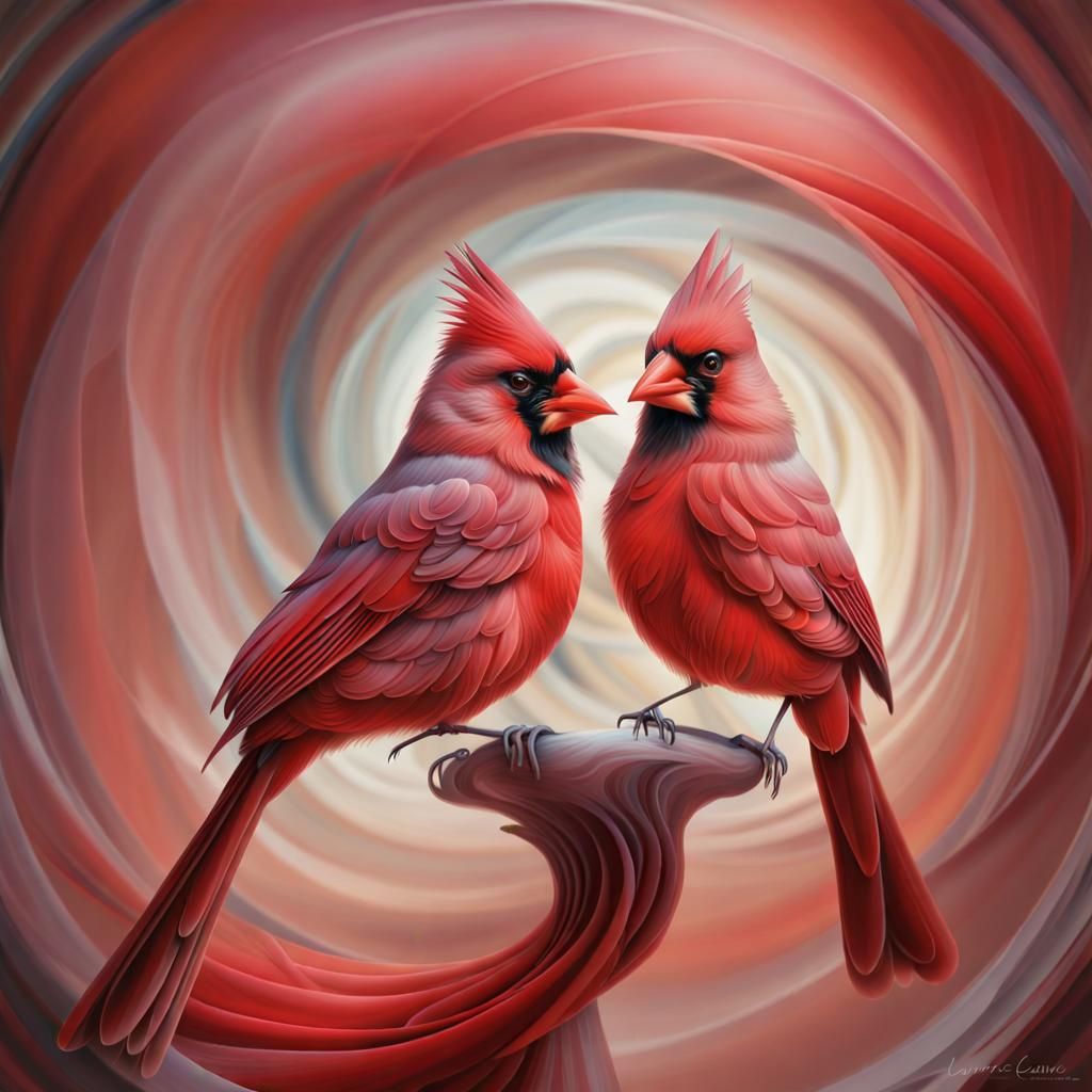 a painting of two male cardinals sitting next to each other, beautiful ...
