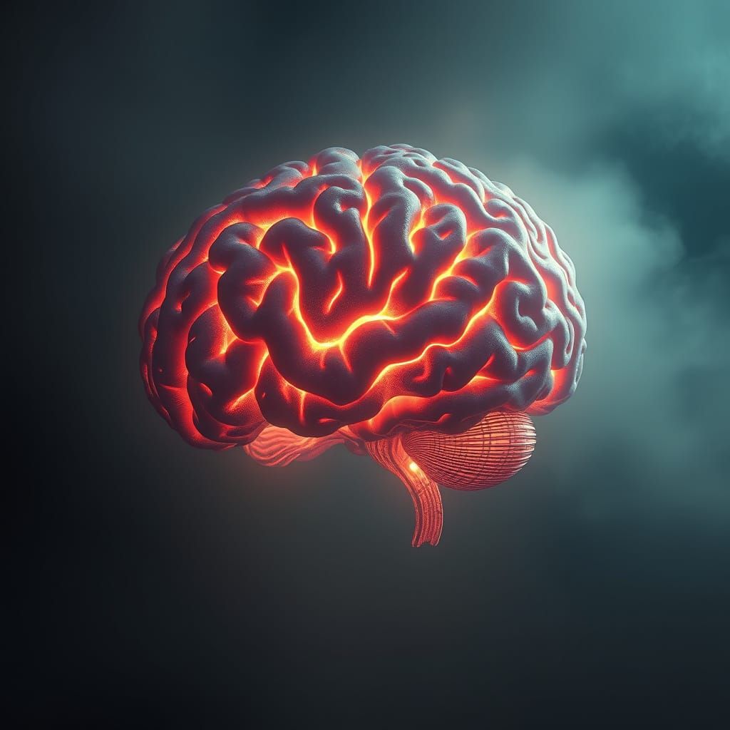 Glowing Brain Radiates Intelligence in a Surrealis... - AI Art