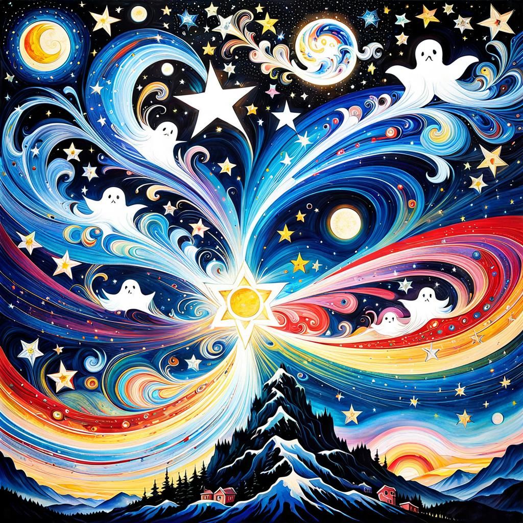 Magical Ghosts Starry Night abstract expressionism. A highly complex ...