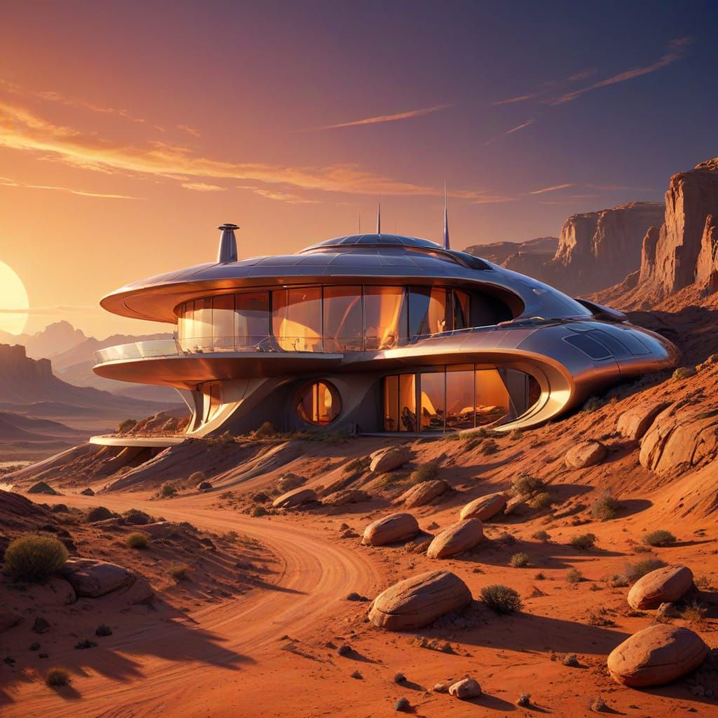 house on mars - Retro-Futuristic Mars Abode in Vibrant Neon