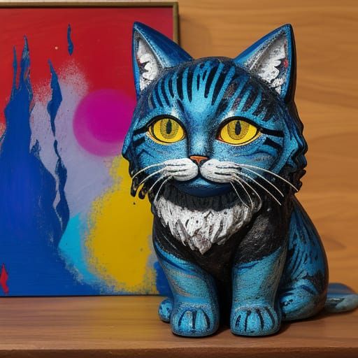 Whimsical Cat Abstract Sculpture in Dreamlike Colo... - AI Art