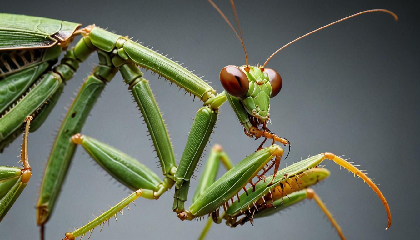 macro photography of a pray mantis eating a bug, Hyperrealistic ...