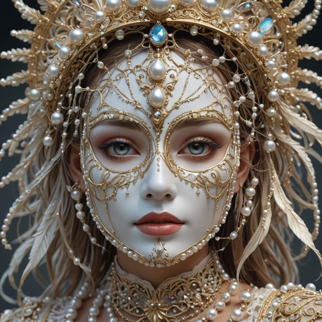 Pearly white masked woman - AI Generated Artwork - NightCafe Creator