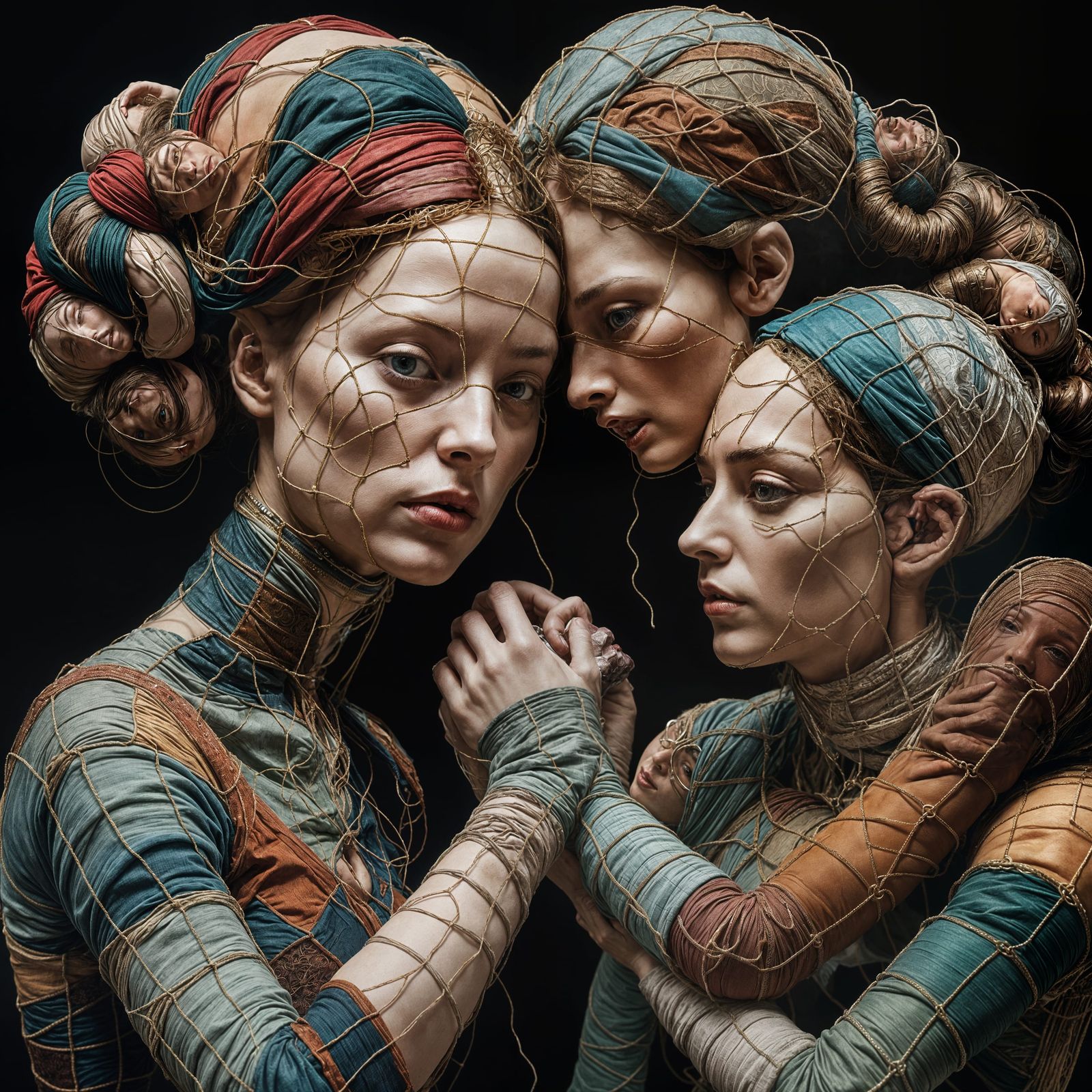 Hyperrealistic Fabric Sculpture of Contorted Femal... - AI Art