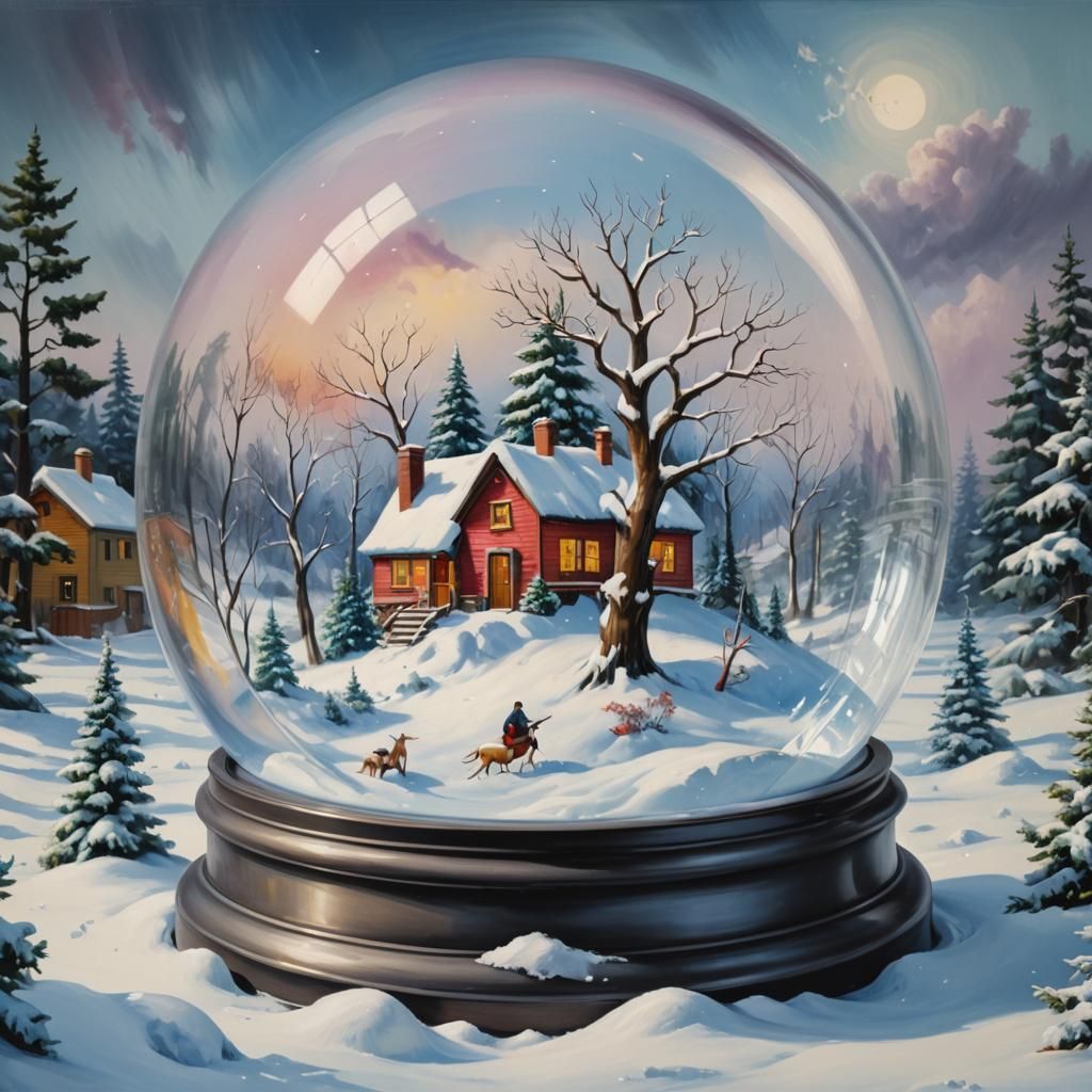 Anything surreal and abstract inside a snow globe. Matte oil painting ...