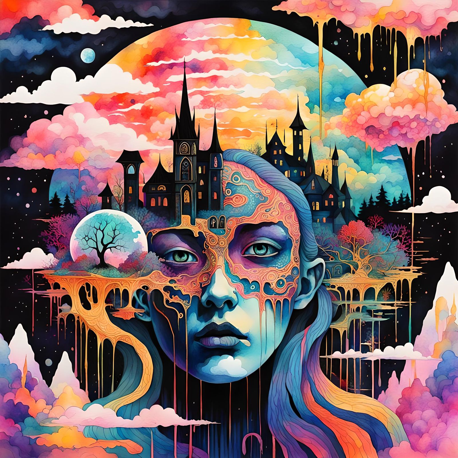 Apprehensive gothic art folk art psychedelic art mysterious colorful ...