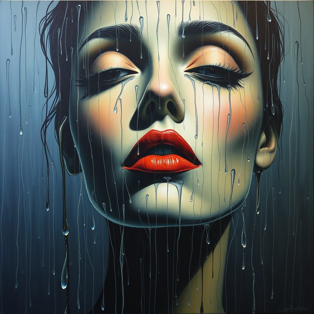 Surreal Rain Goddess in Melting Oil on Canvas - AI Art