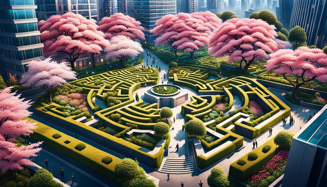 Cityscape Bloom: Digital Art Adventure in Sakura Garden Mazes - AI ...