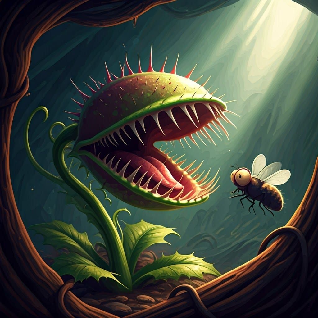 FLY TRAP - Giant Cartoon Venus Flytrap in Exaggerated, Surre...