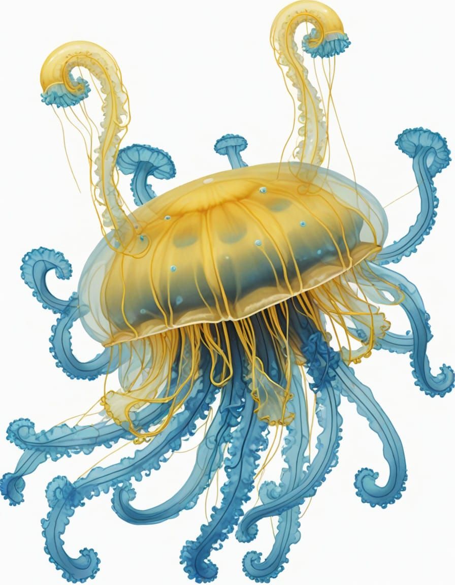 Yellow and blue jellyfish, - Vibrant Jellyfish in Tropical ...