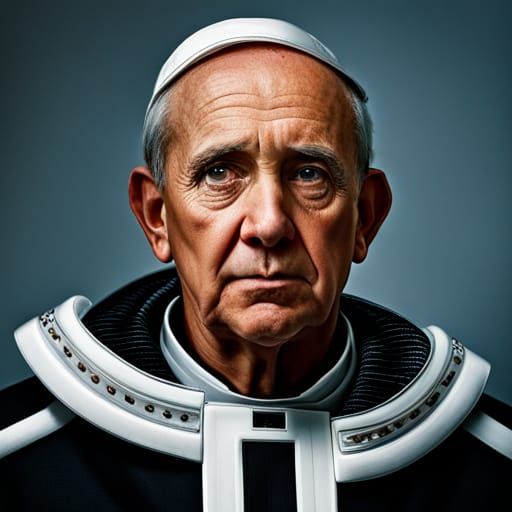 Pope Francis using a black heavy metal outfit Close-up portrait, color ...