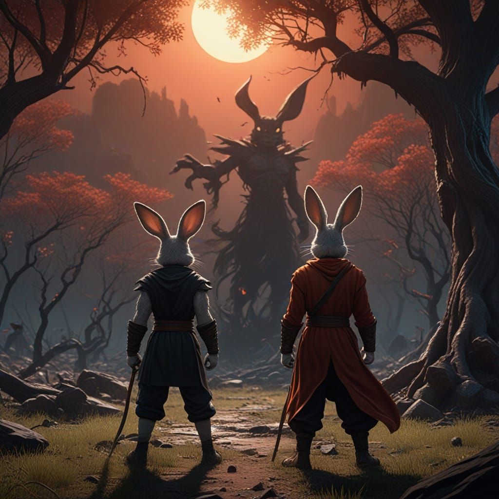 Epic Cartoon Rivals Clash in Dark, Gothic Landscap... - AI Art