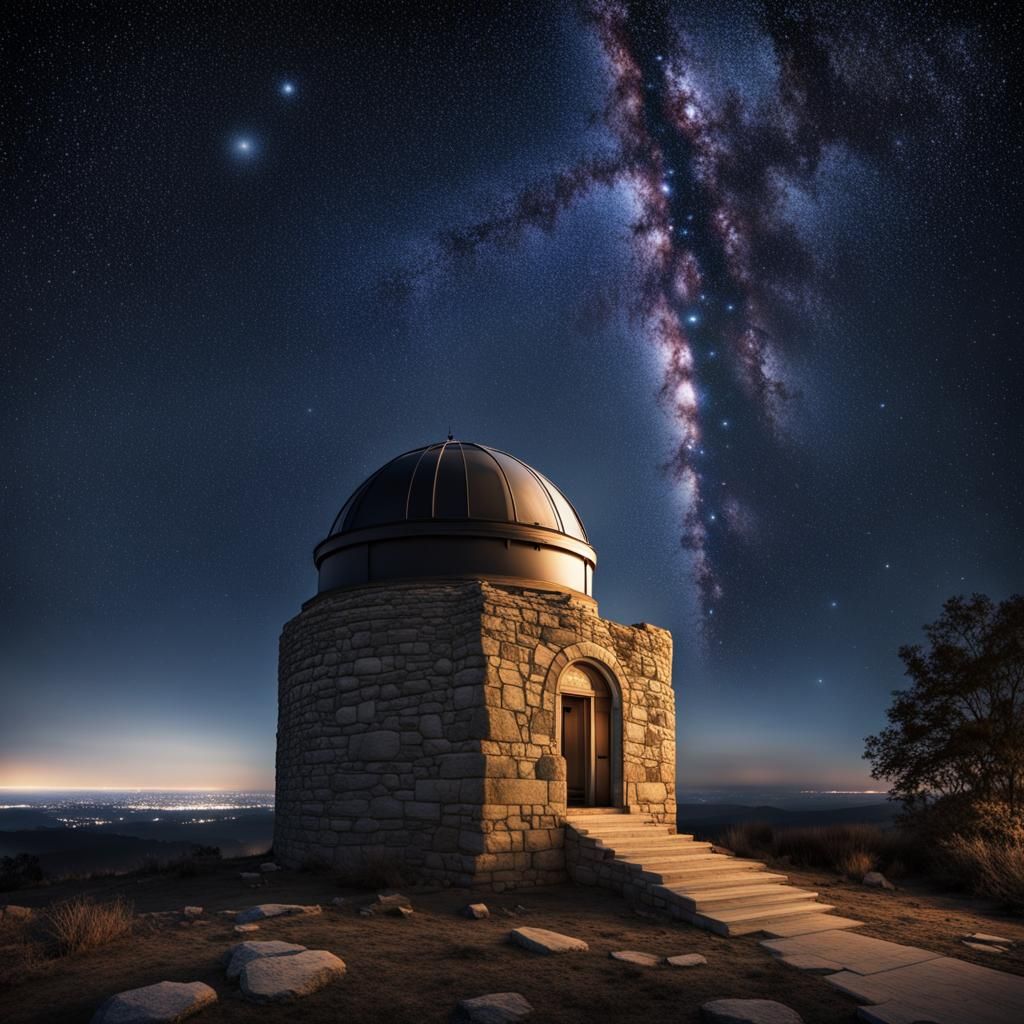 Cosmic Observatory: The background reveals a star-studded night sky ...