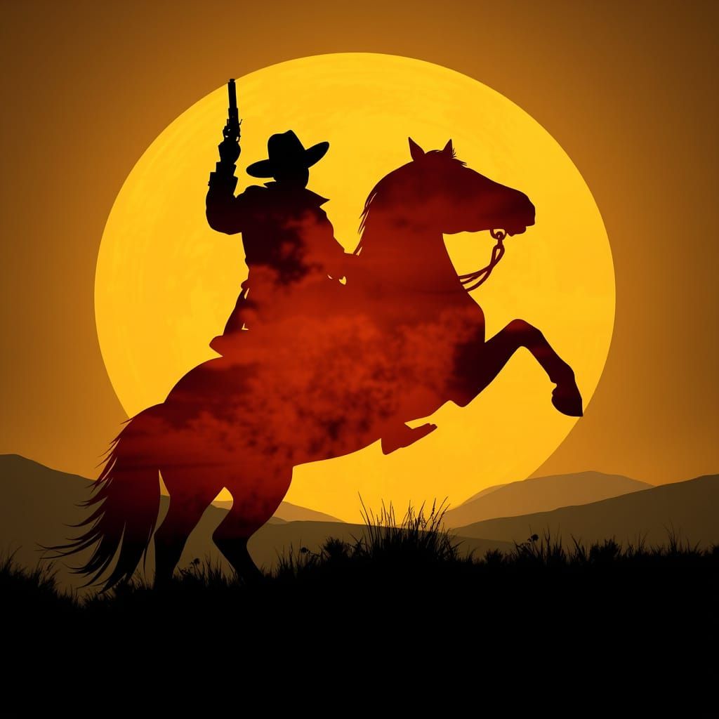 Psychedelic Cowboy Silhouette with Revolver - AI Art