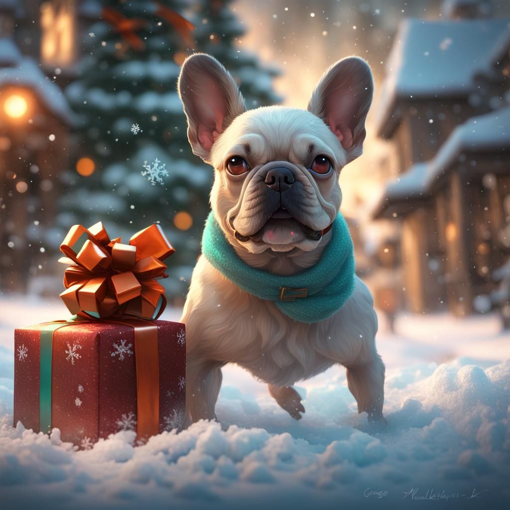 Frenchie christmas - AI Generated Artwork - NightCafe Creator
