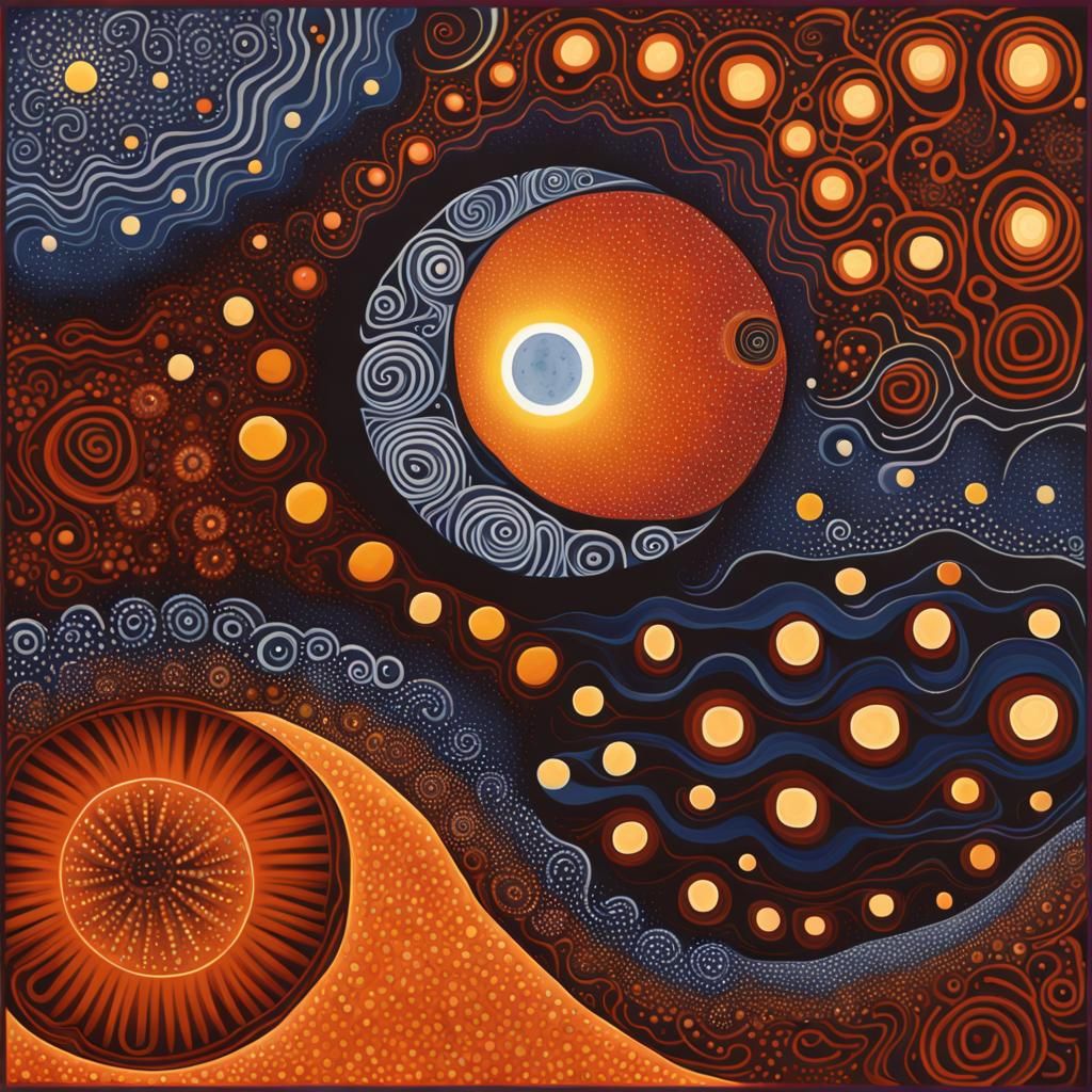 Aboriginal Moon, Sun and Stars - AI Generated Artwork - NightCafe Creator