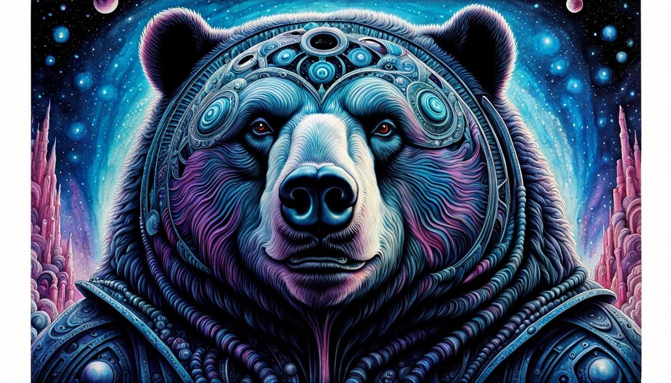 Psychedelic hippie rave Obese Bear, cosmic surrealism fantasy 8k ...