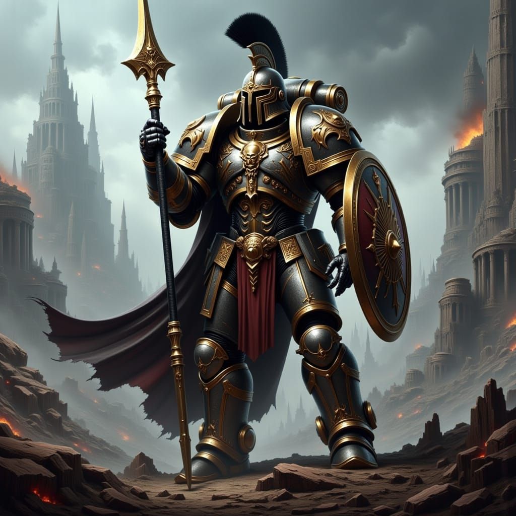 Grimdark Space Marine Hoplite in Power Armor - AI Art