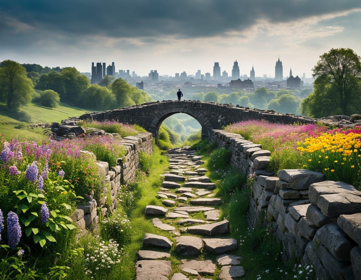 Crossing the Bridge - Ethereal Bridge Crossing in Vibrant Co...
