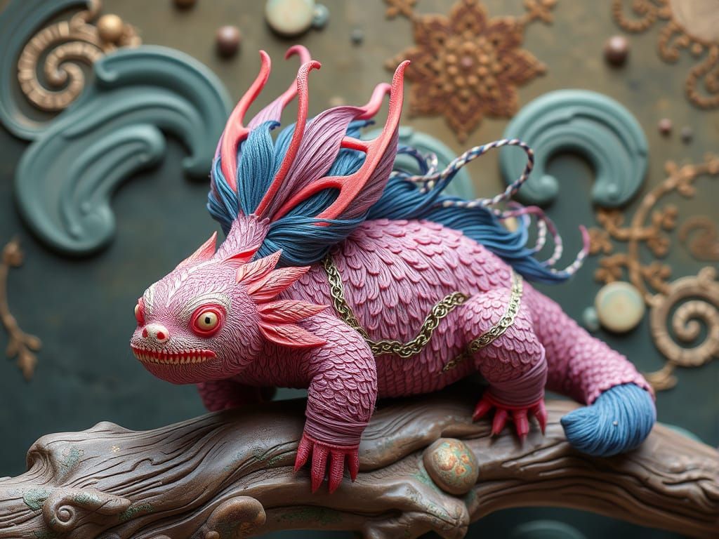 Xiamen Lacquer Thread Axolotl Sculpture
