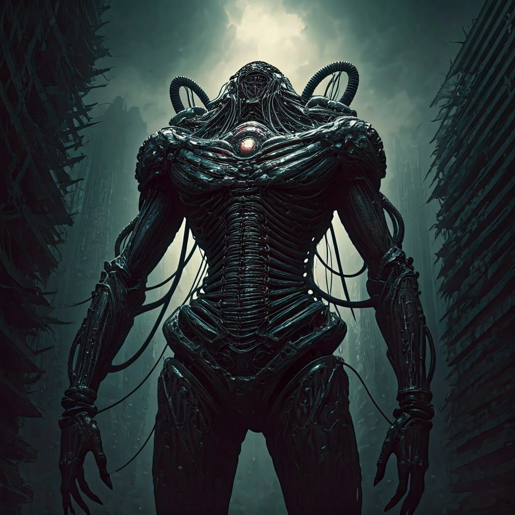 A hyperrealistic Ink and oil picture of a grotesque amalgamation of ...