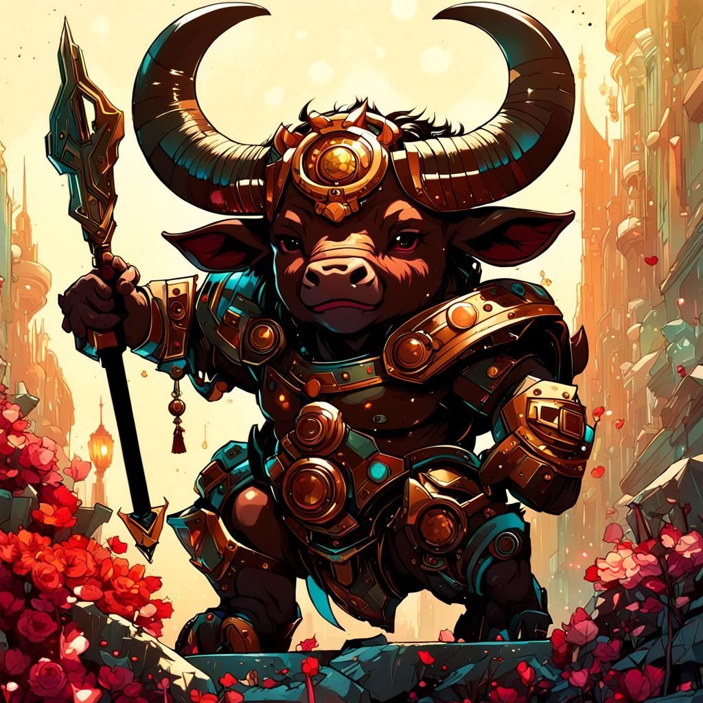 adorable (baby minotaur:1.6), baby minotaur, glowing reflecting eyes ...