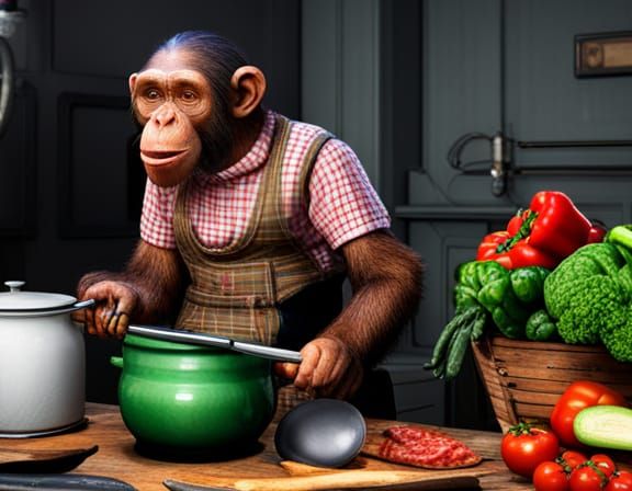 Chimp Cooking Dinner - AI Generated Artwork - NightCafe Creator