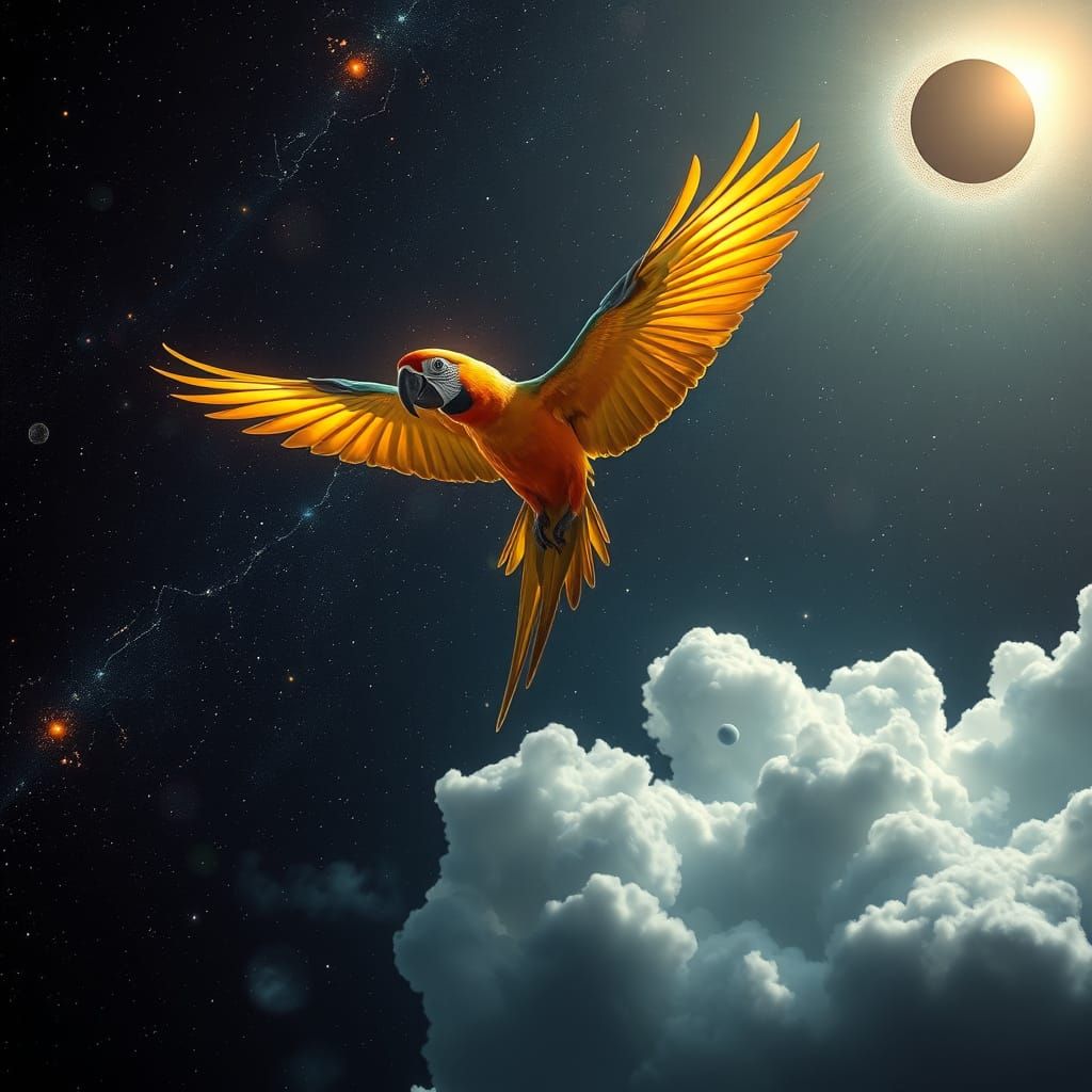 Majestic Parrot Soars Through Cosmic Wonders in Et... - AI Art