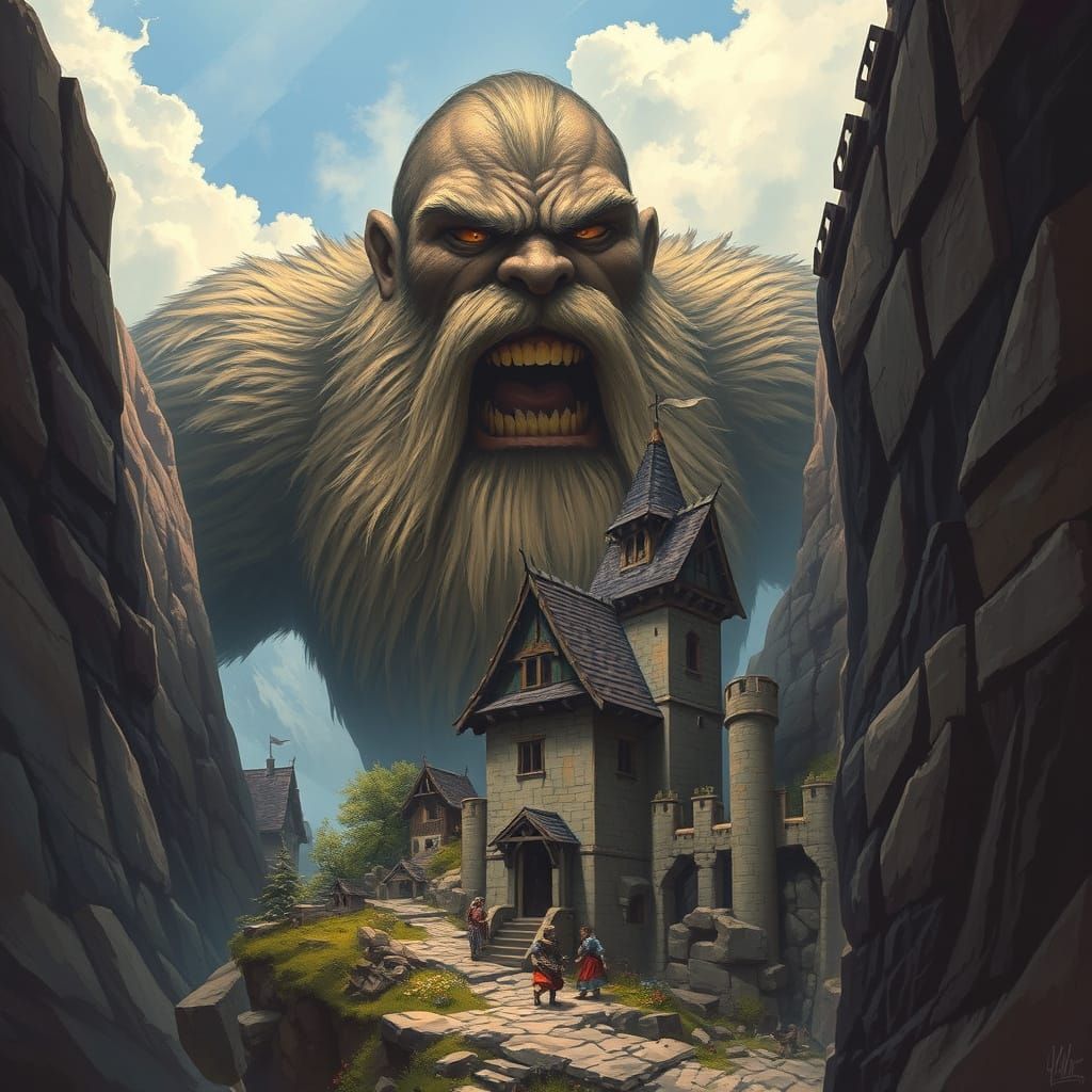 Epic Fantasy Giant Storms Medieval Castle in Earth... - AI Art