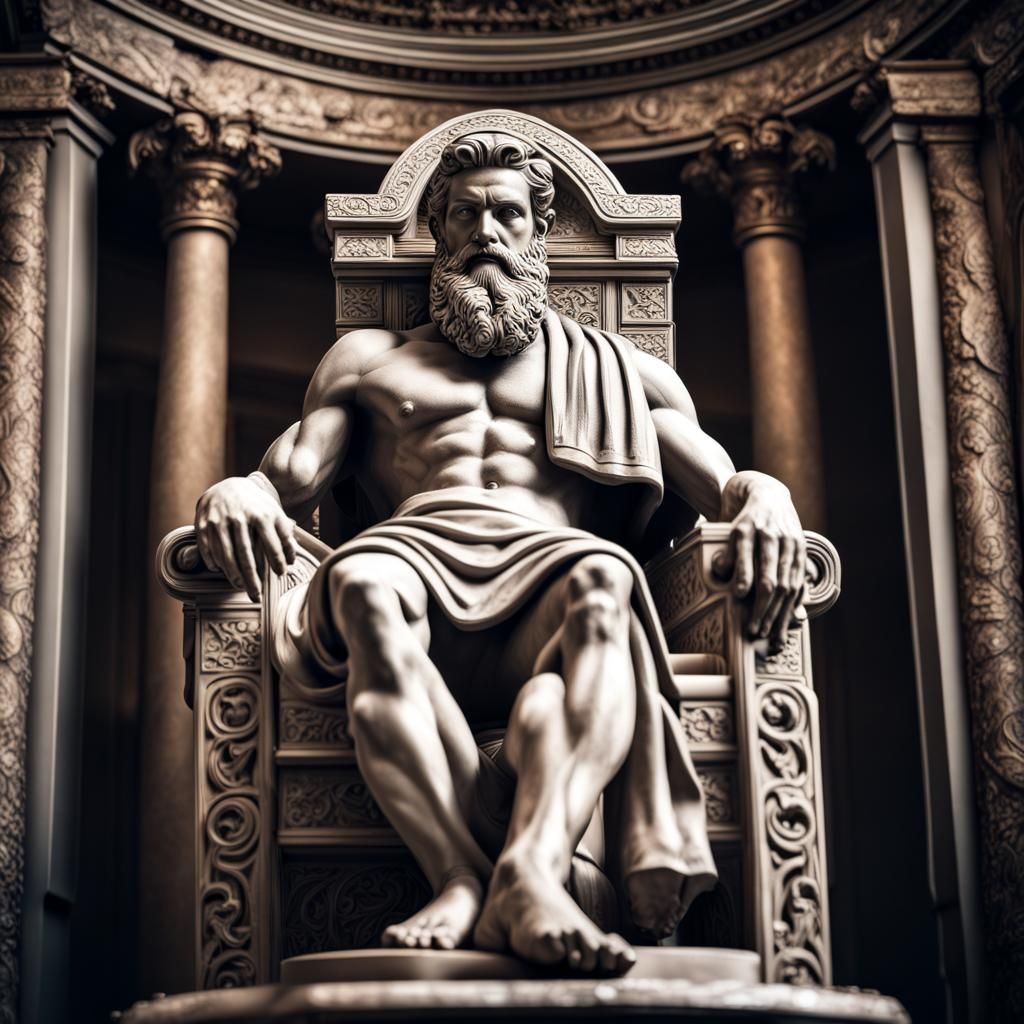 Ancient stoic Statue with beard and muscles sitting in a chair - AI ...