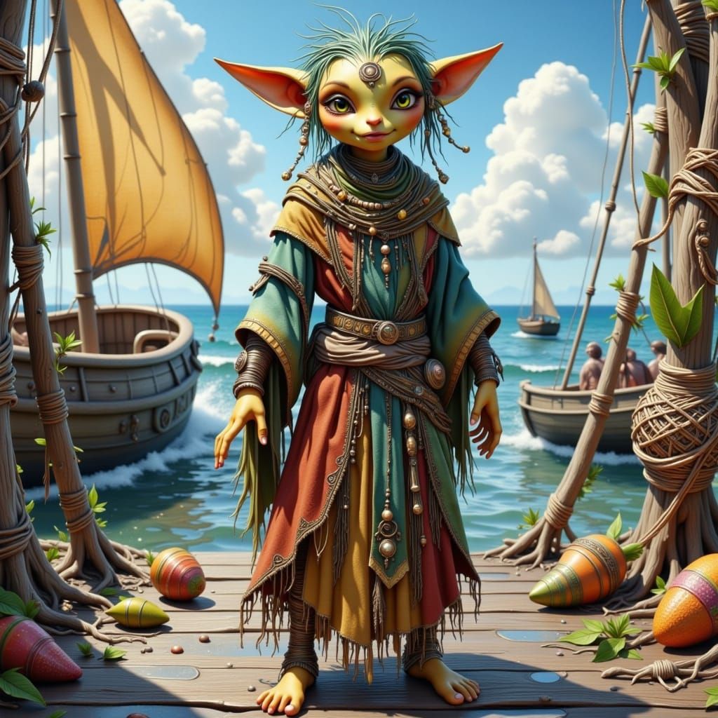 Gelfling from the Sifa Clan Stands on Coastal Dock - AI Art