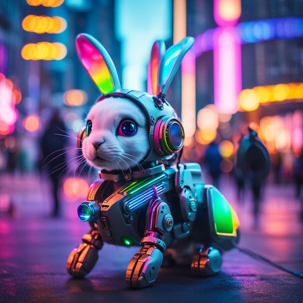 A cute rainbow-colored Cyborg bunny - AI Generated Artwork - NightCafe ...