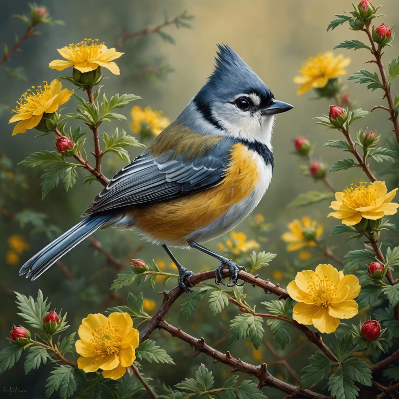 A titmouse in a Potentilla-bush #3 - AI Generated Artwork - NightCafe ...